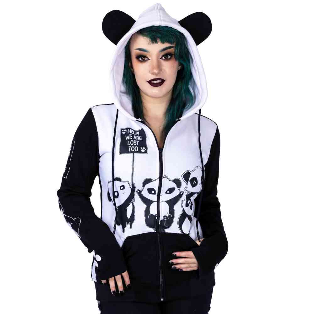 Killer Panda Killer Panda - KP LOST Veste zip à capuche - Blanc/Noir